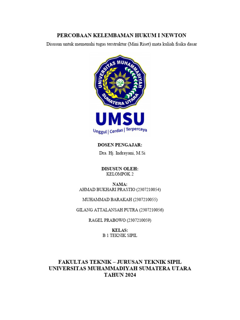 Percobaan Kelembaman Hukum I Newton Kelompok 2 | PDF | Sains & Matematika