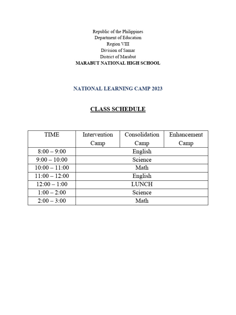 Class Schedule | PDF
