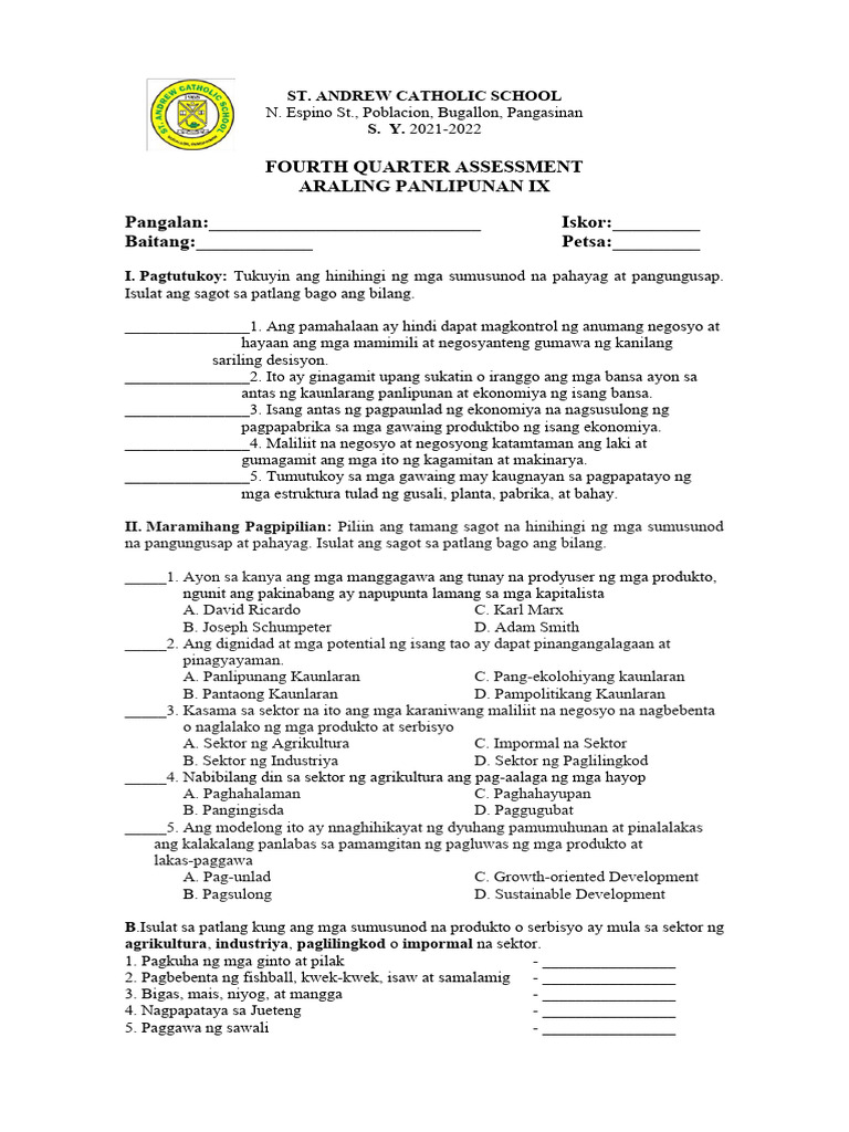 4th Assessment Ap9 | PDF
