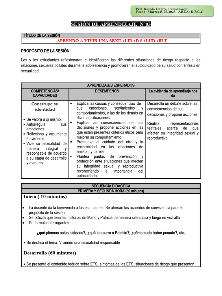 DPCC. SESION DE APRENDIZAJE 2DO 23 Mayo | Descargar gratis PDF | Infección transmitida ...