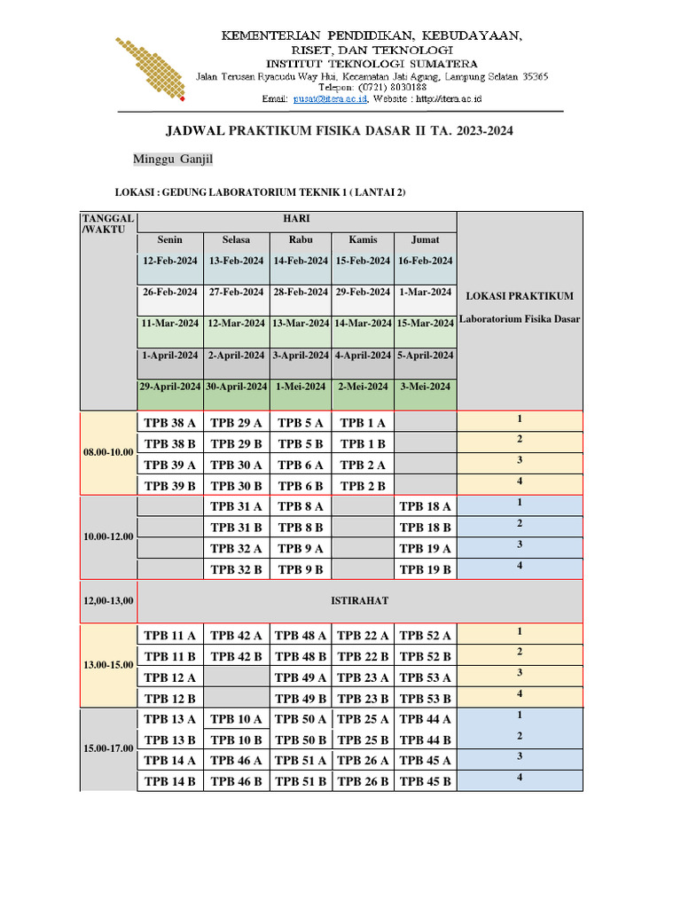 Jadwal Prak. Fisika Dasar II TA 2023-2024 | PDF
