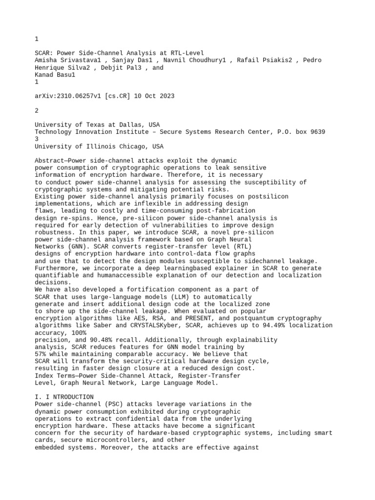 SCAR: Pre-Silicon Power Analysis Framework | PDF | Cryptography ...