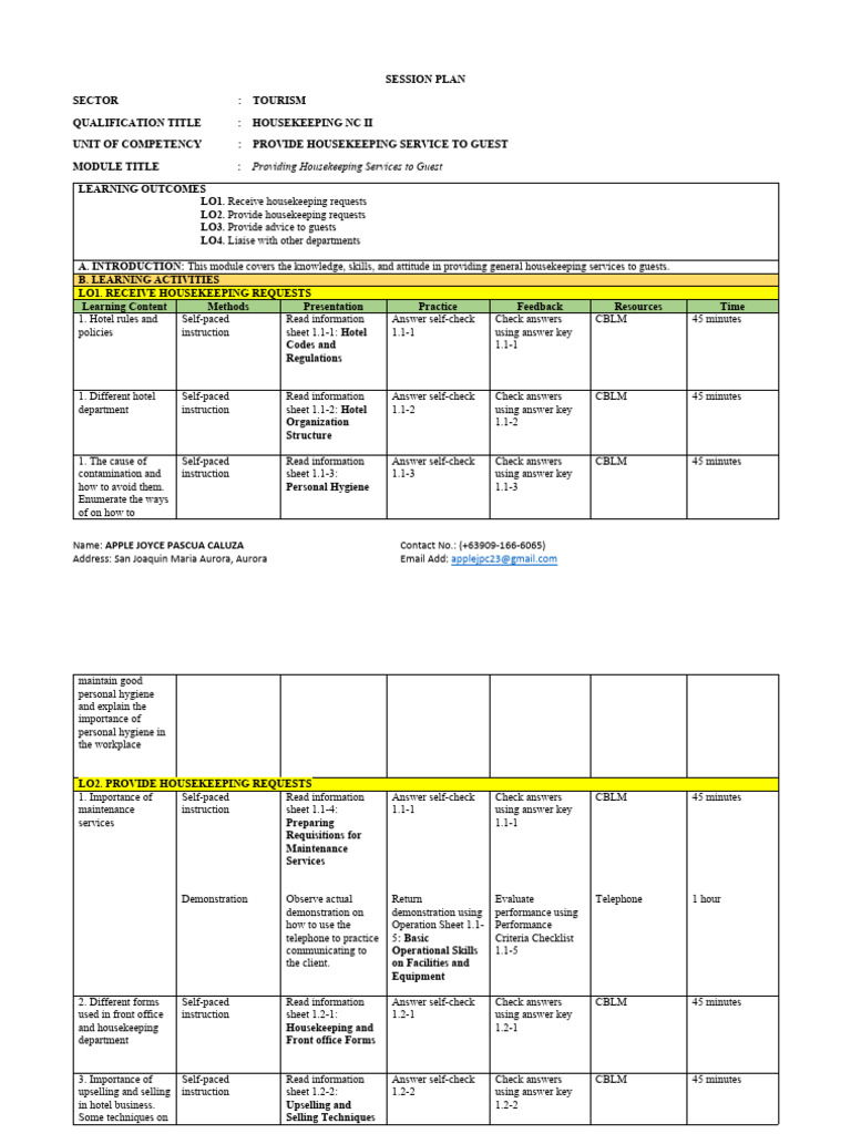 Session Plan Housekeeping | PDF | Telephone | Computing