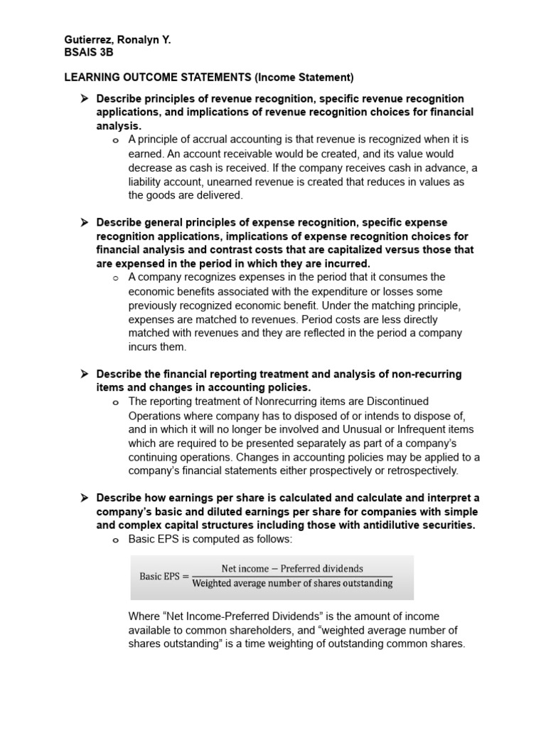 Learning Outcome Statements | PDF | Balance Sheet | Goodwill (Accounting)