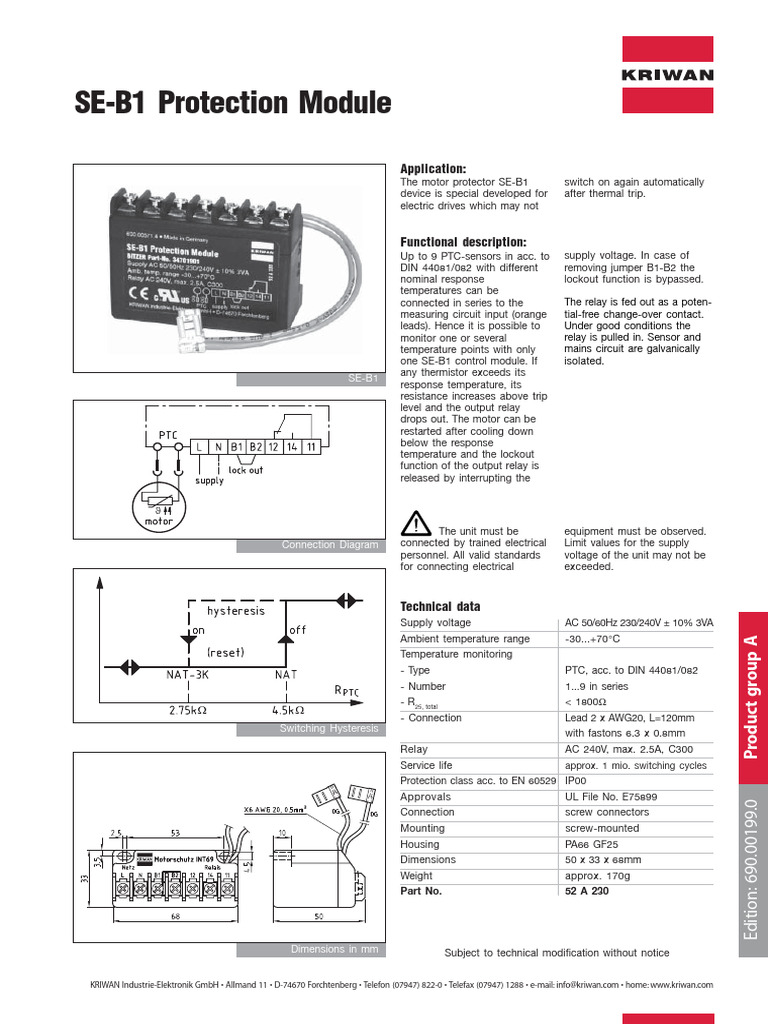 SE-B1 Protection Module: Application | PDF | Relay | Electrical Equipment