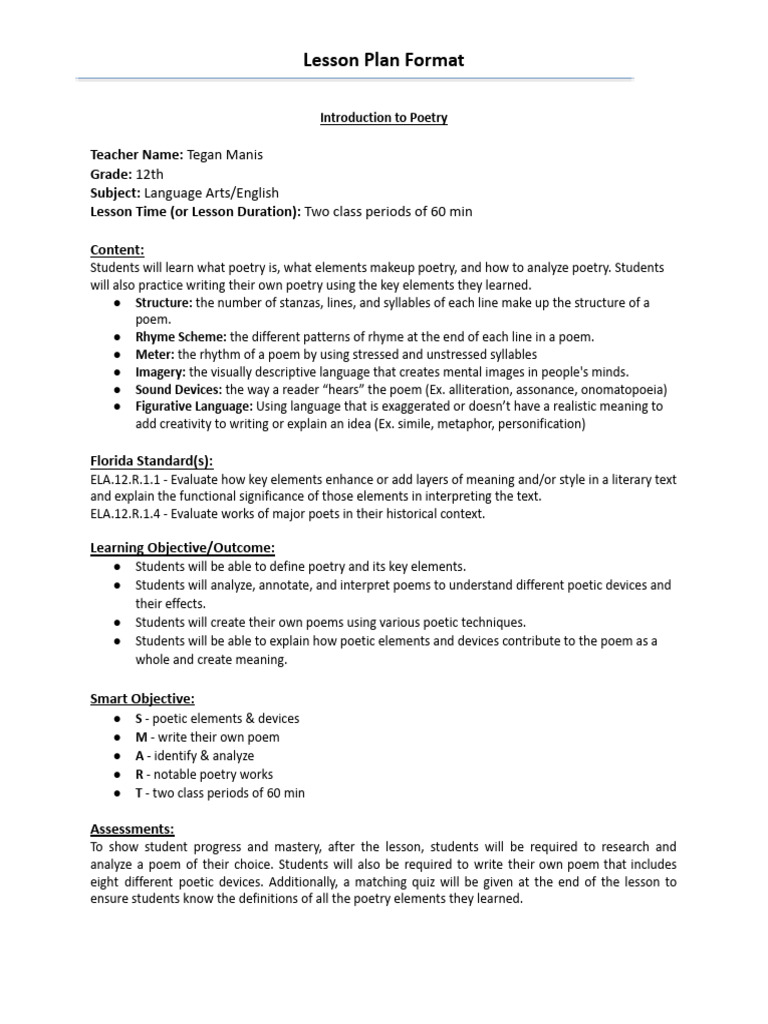 Lesson Plan With Ai | PDF | Poetry | Poetic Devices