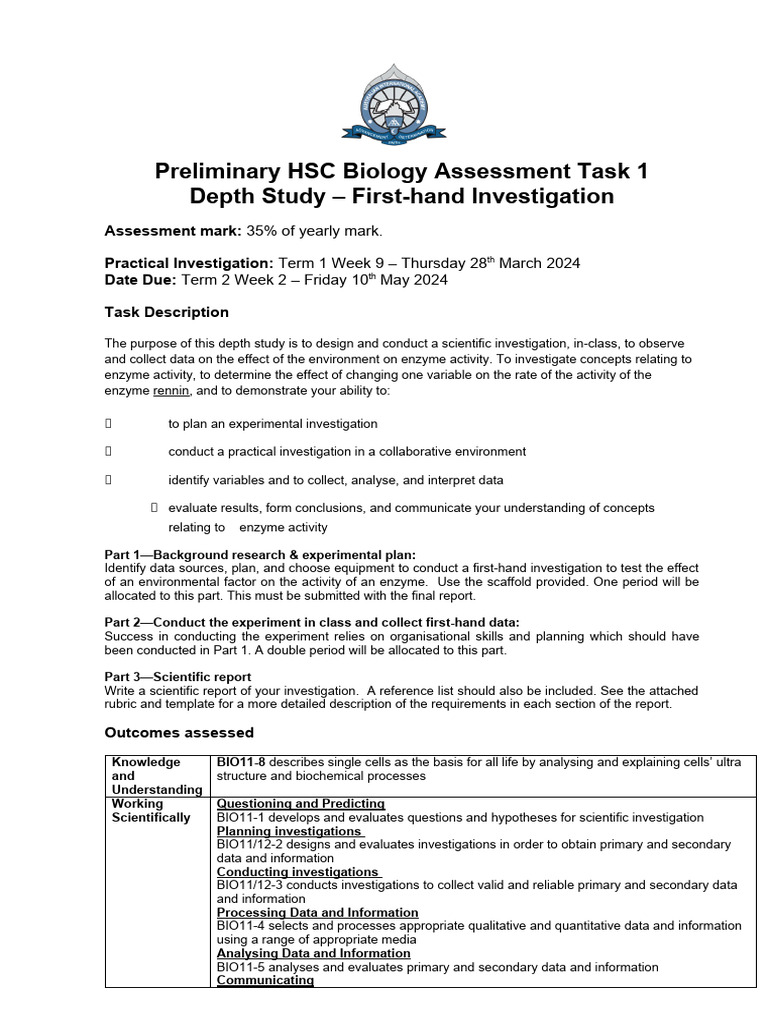 2024 AT1 Depth Study Notification and Task Outline | PDF | Experiment ... 2024 AT1 Depth Study Notification and Task Outline | PDF | Experiment ...
