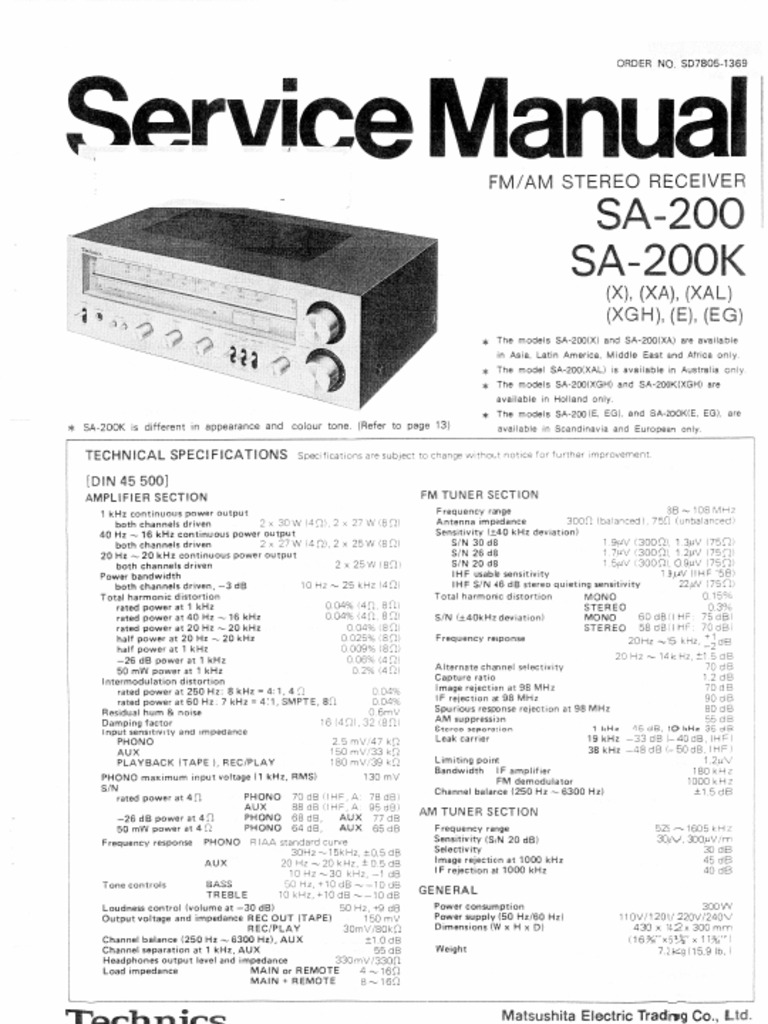 Technics Sa-200 Sa-200k SM | PDF