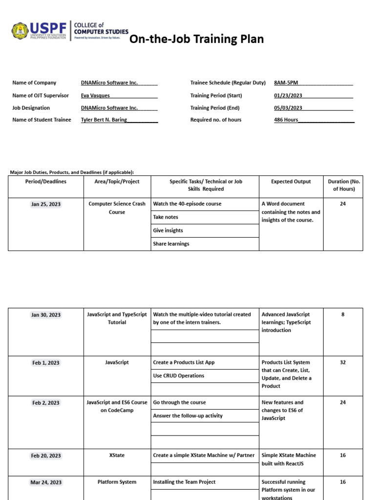 On-the-Job Training Plan for Software Development | PDF | Computer ...
