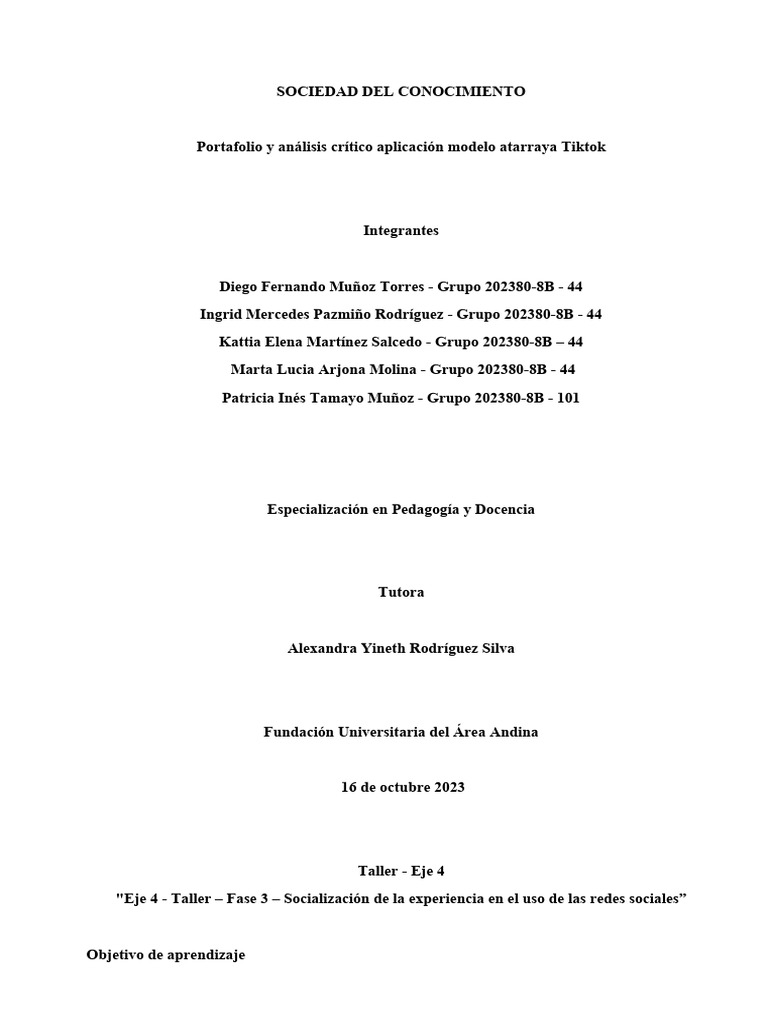 Análisis Modelo Atarraya Tiktok | PDF | Enseñando | Aprendizaje