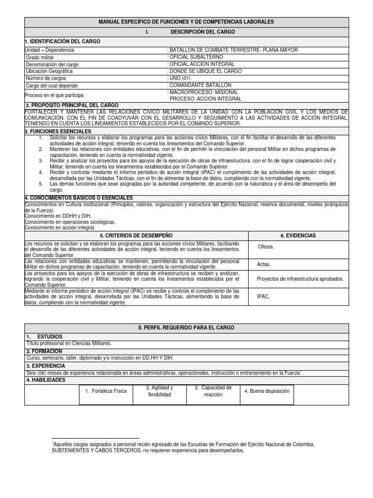 Funciones y Perfil Oficial Acción Integral | PDF | Ciencia militar ...