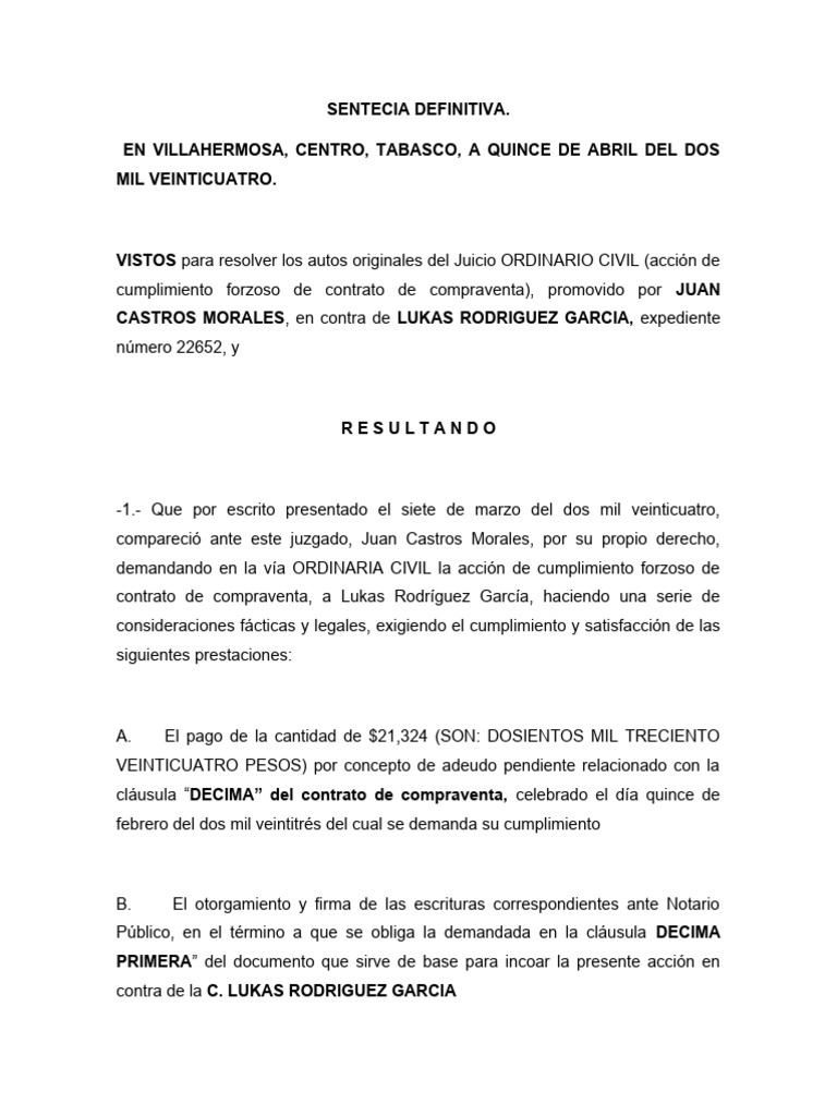 Sentecia Definitiva | PDF | Demanda judicial | Ley común