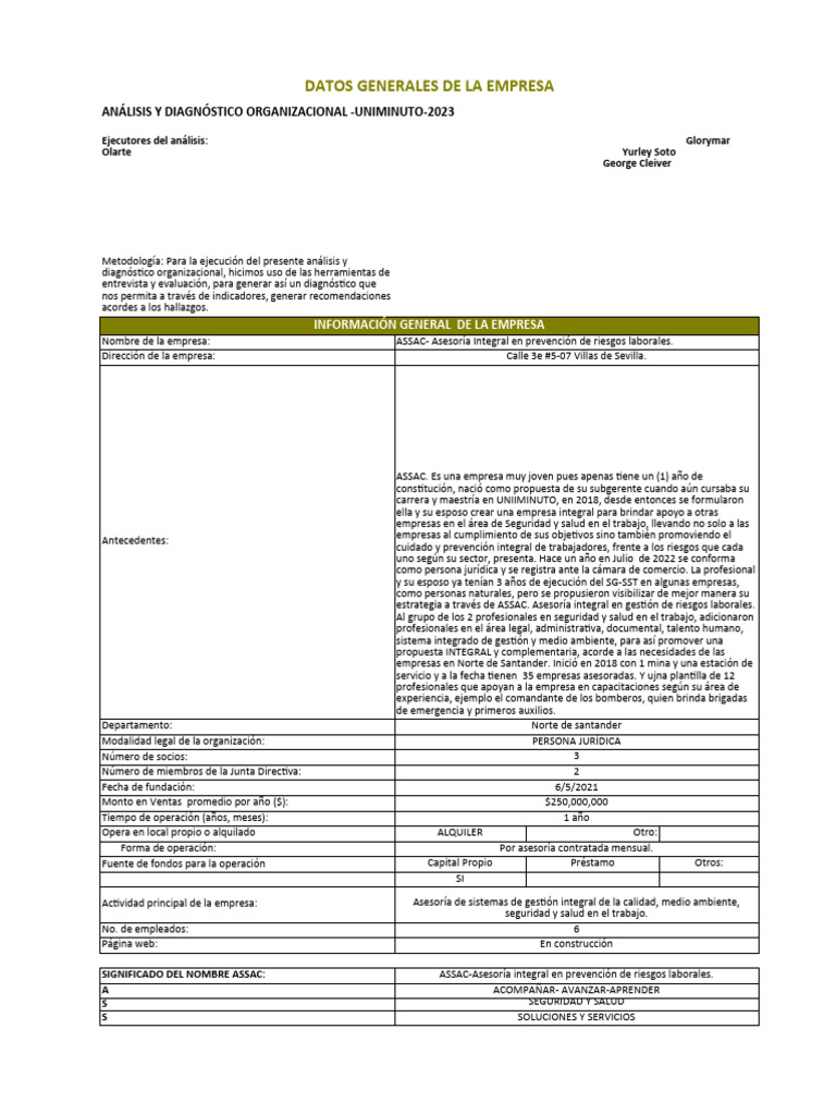 Análisis Organizacional Assac - Análisis Organizacional - Uniminuto 2023 | PDF | Marketing ...