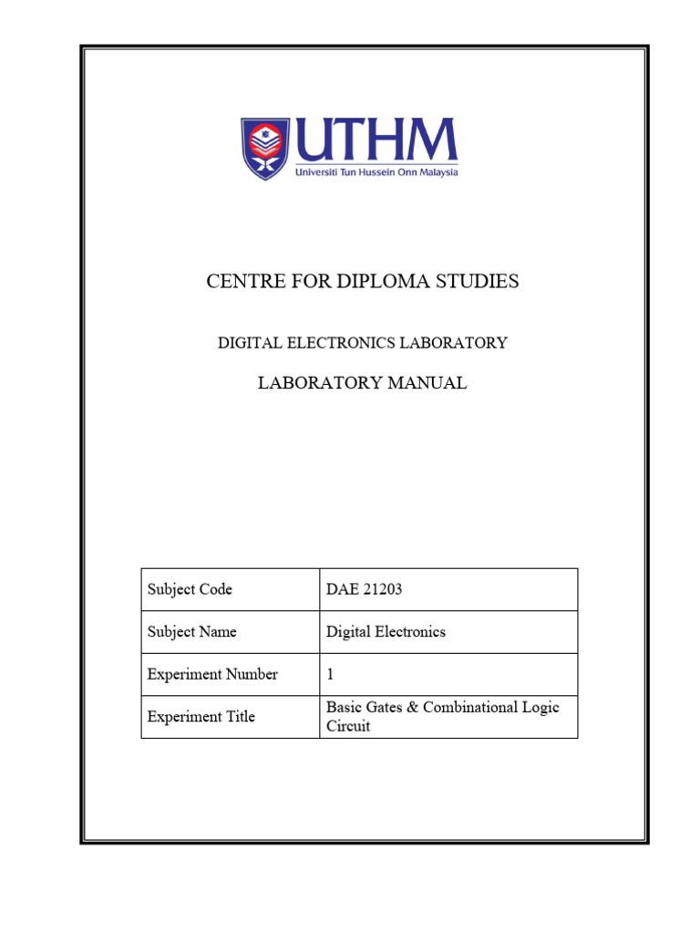 Lab 1 Basicgatesandcombinationallogiccircuitt Pdf Logic Gate