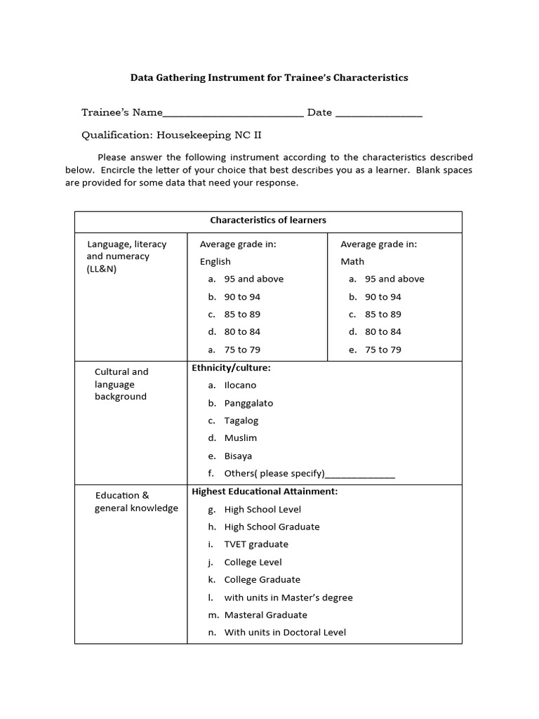 Data Gathering Instrument HSK II | PDF | Learning | Learning Styles