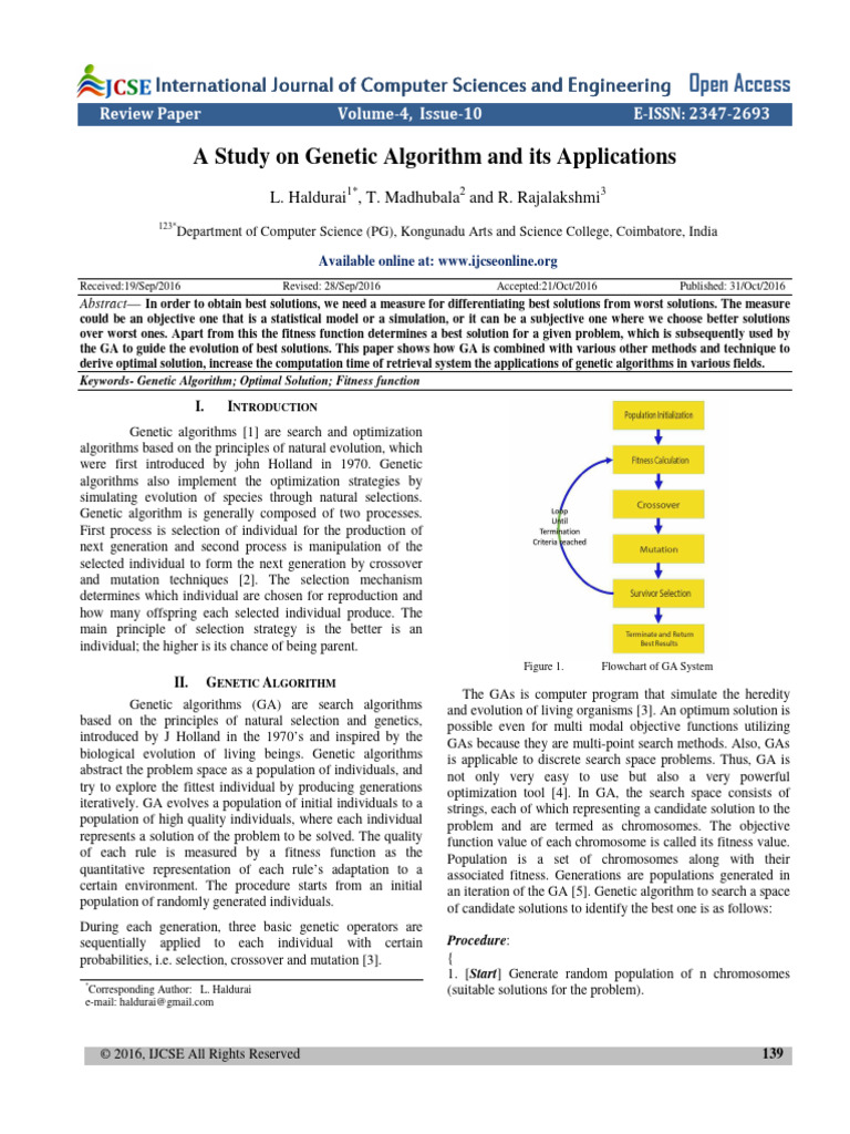 A Study On Genetic Algorithm and Its App | PDF | Genetic Algorithm | Cluster Analysis