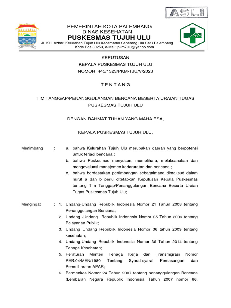 SK Tim Tanggap Penanggulangan Bencana | PDF