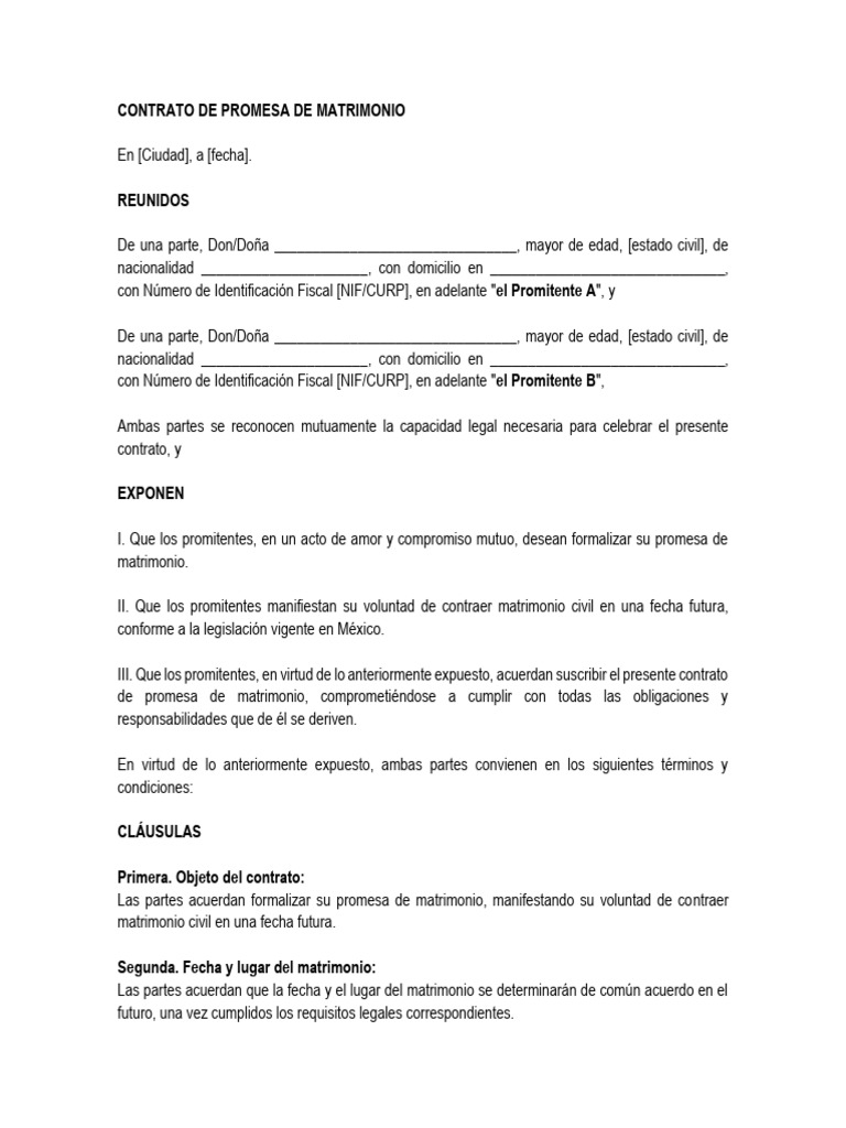 Contrato de Promesa de Matrimonio | Descargar gratis PDF | Matrimonio ...