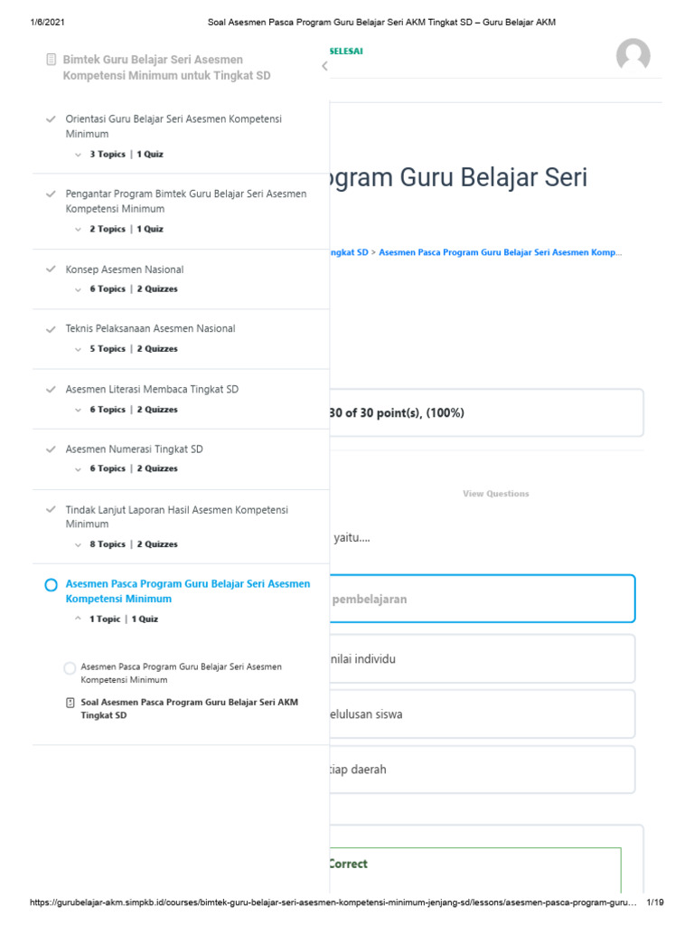 Soal Asesmen Pasca Program Guru Belajar Seri AKM Tingkat SD - Guru Belajar AKM | PDF