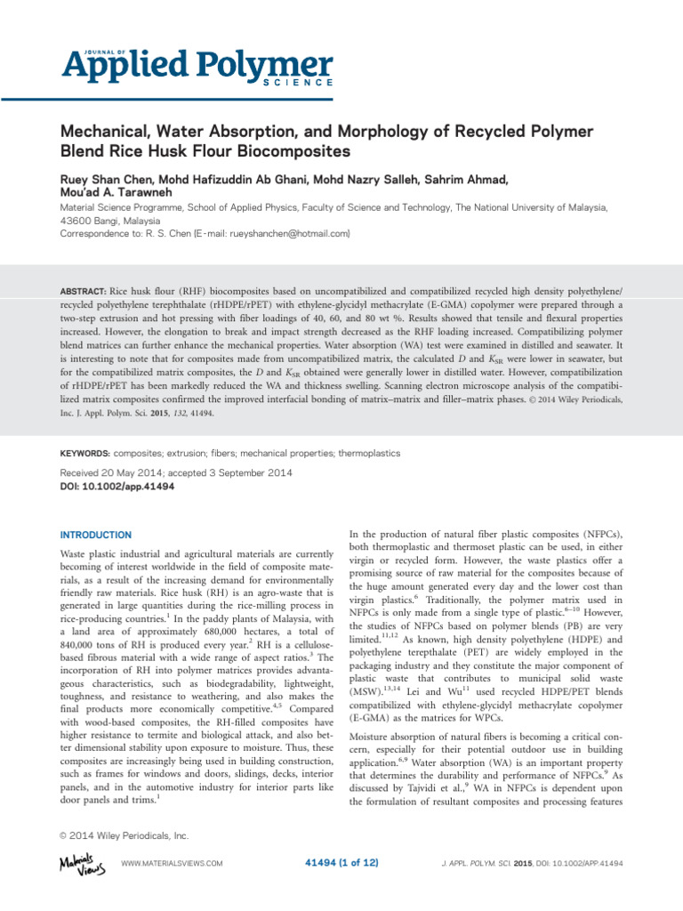 Chen2014 Mechanical, Water Absorption, and Morphology of Recycled ...