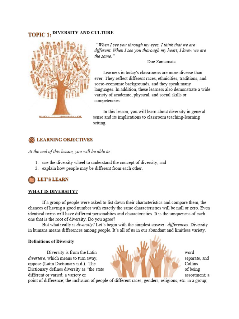 TOPIC 1. Diversity Culture | Download Free PDF | Behavior | Multiculturalism