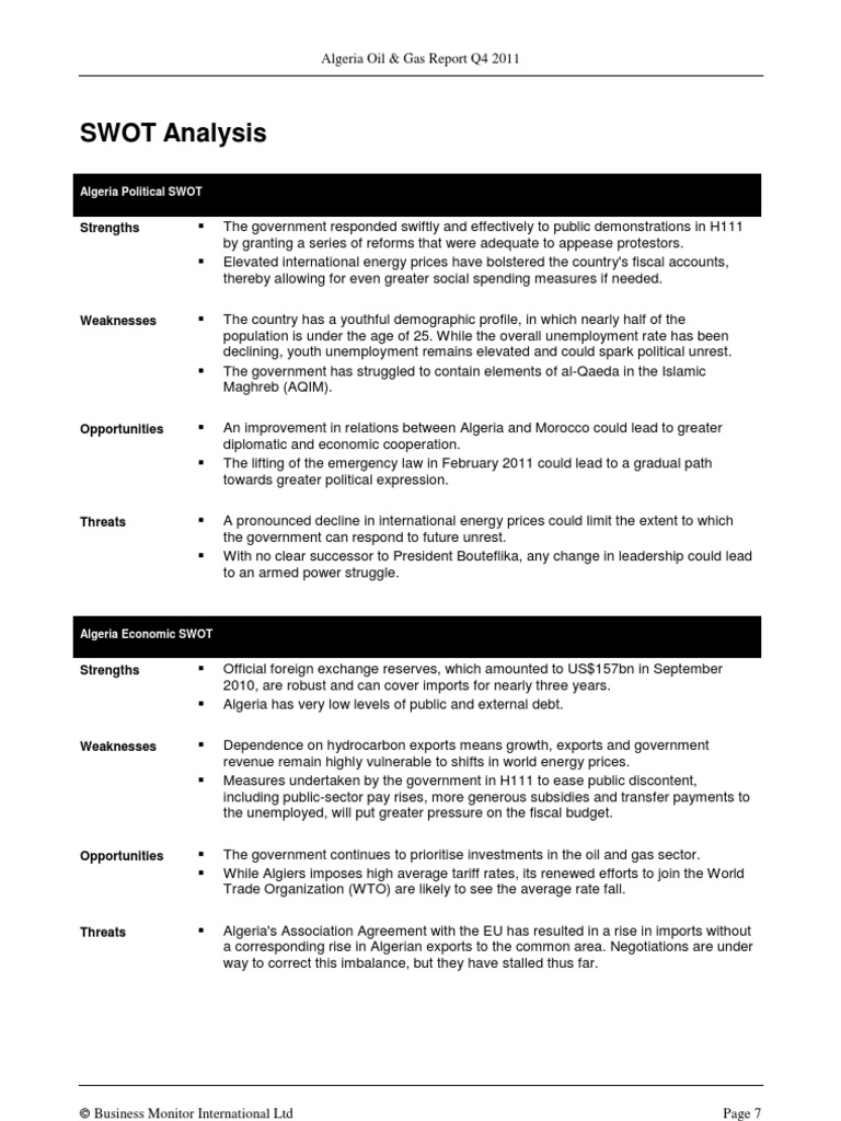 Algeria Oil & Gas Swot Analysis | PDF | Algeria | Foreign Direct Investment
