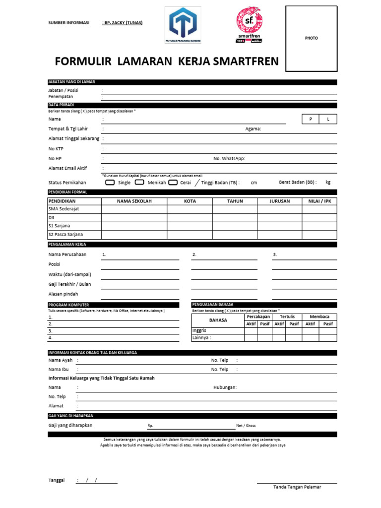 Formulir Lamaran Kerja Smartfren | PDF
