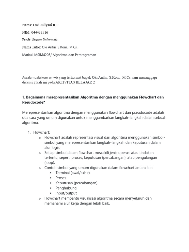 AKTIVITAS 2 Diskusi 2 Algoritma Dan Pemrograman | PDF AKTIVITAS 2 Diskusi 2 Algoritma Dan Pemrograman | PDF