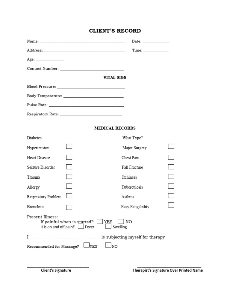 Hilot Clients Form Wellness | PDF