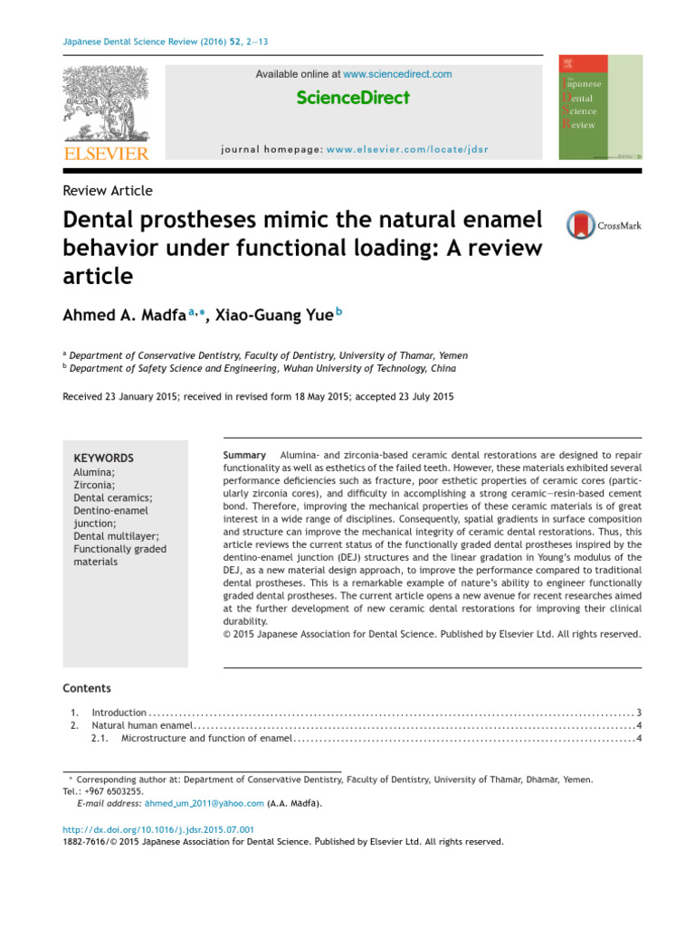 Madfa2016 Dental Prostheses Mimic The Natural Enamel | PDF | Tooth ...
