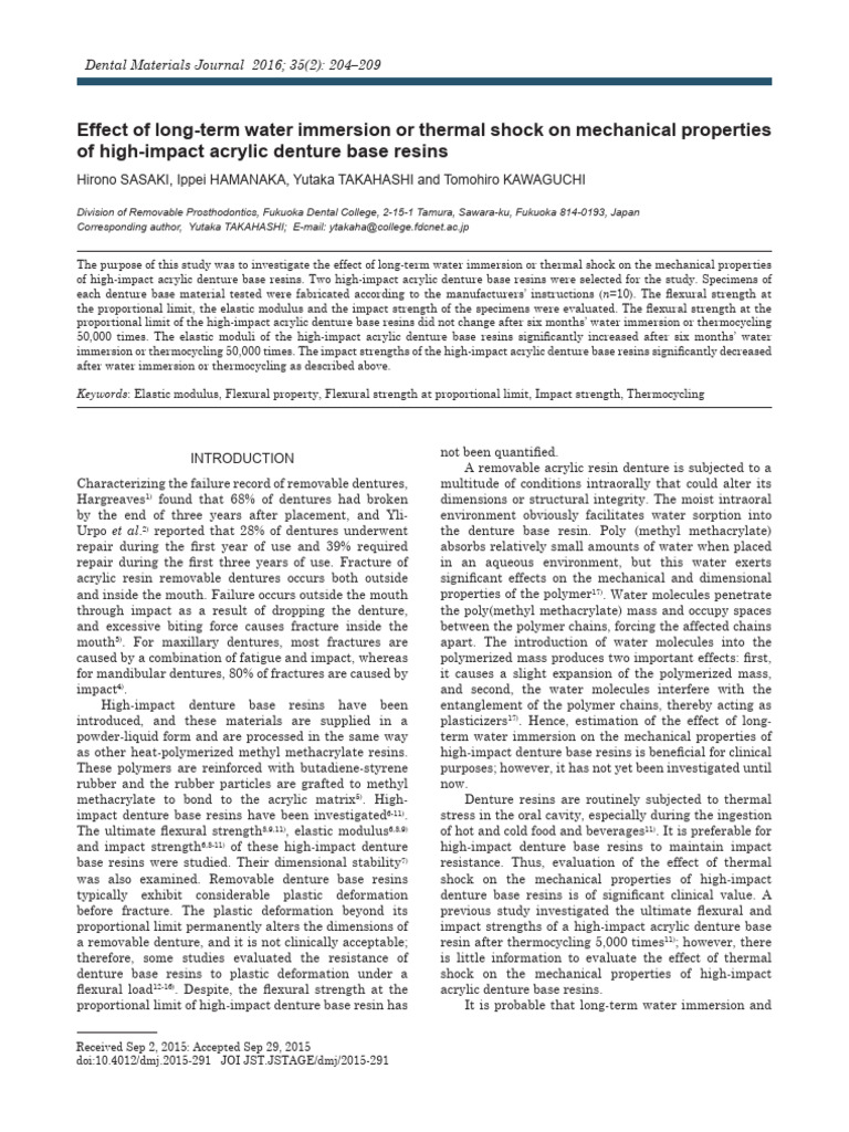 Impact of Water and Thermal Shock on Dentures | PDF | Strength Of ...