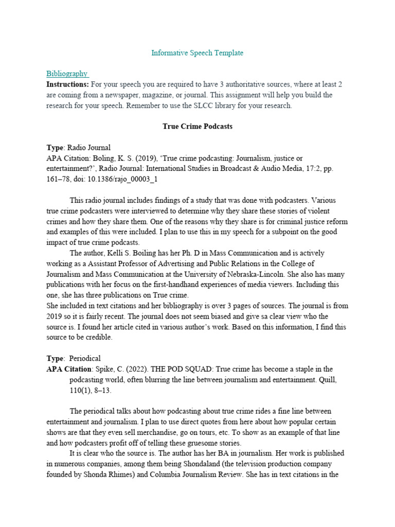 Informative Speech Outline | PDF | Podcast | Apa Style