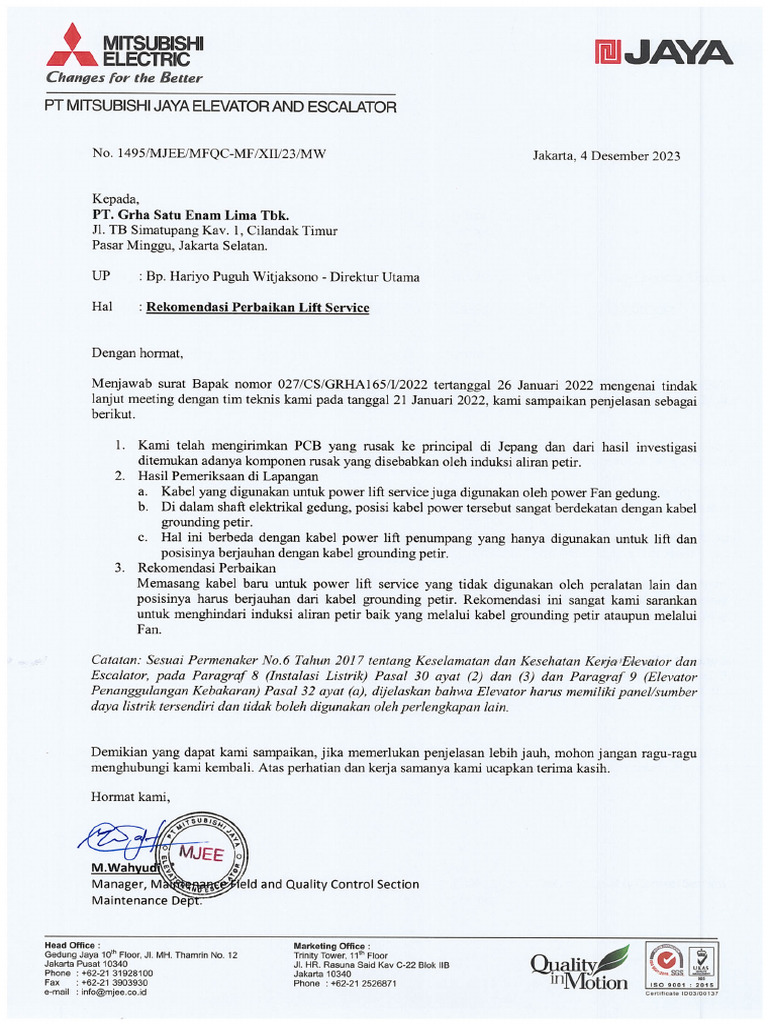 Graha 165-Rekomendasi Lift Mitsu | PDF