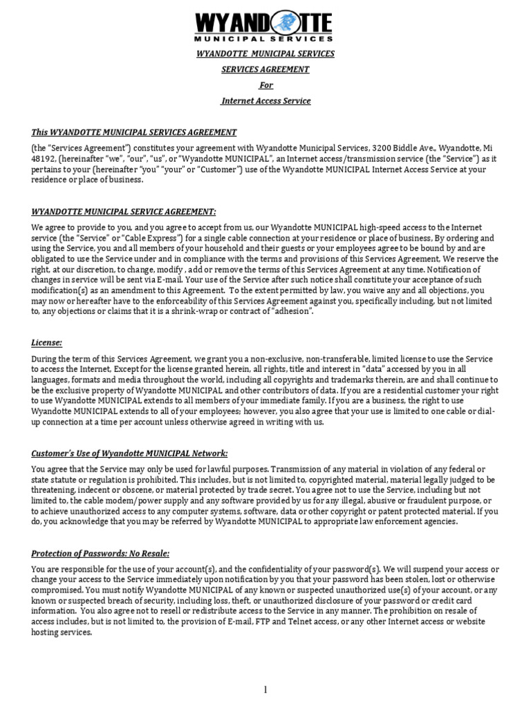 Internet Service Agreement | PDF | Computer Network | Internet