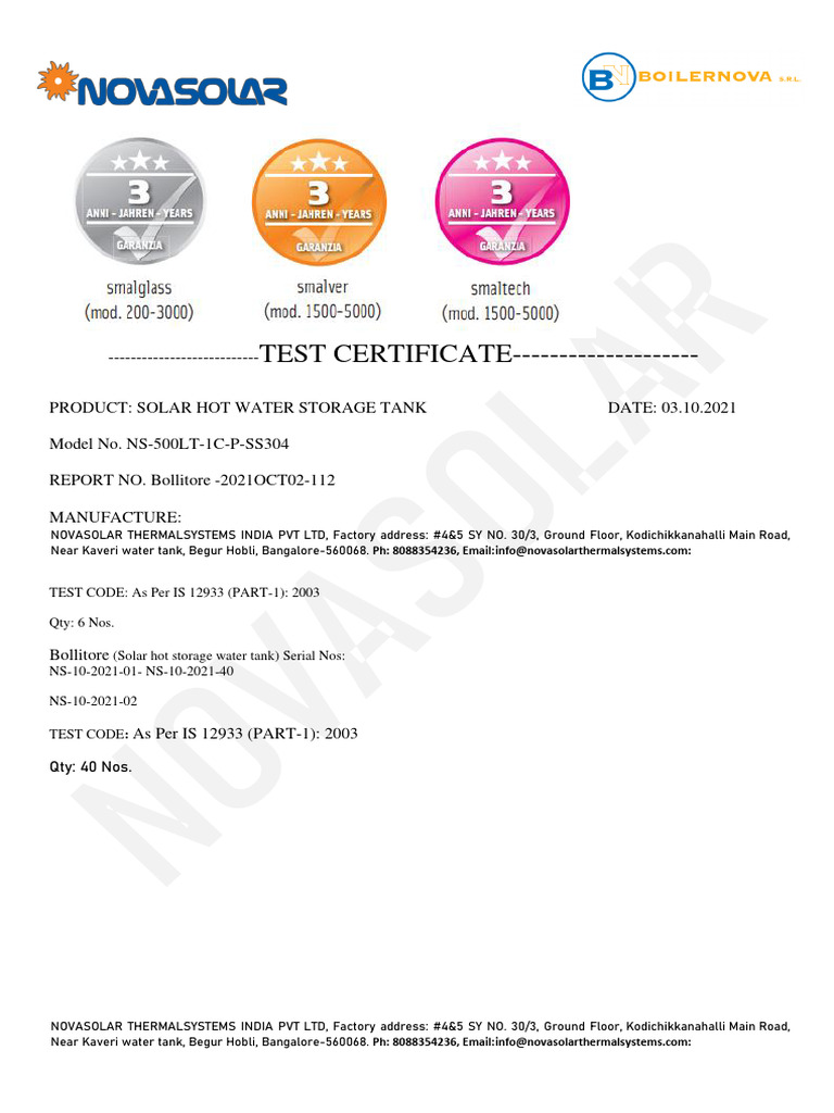 Intel2 RMZ Ecsps-3 - Project Solar Tank Test Certificate | PDF ...