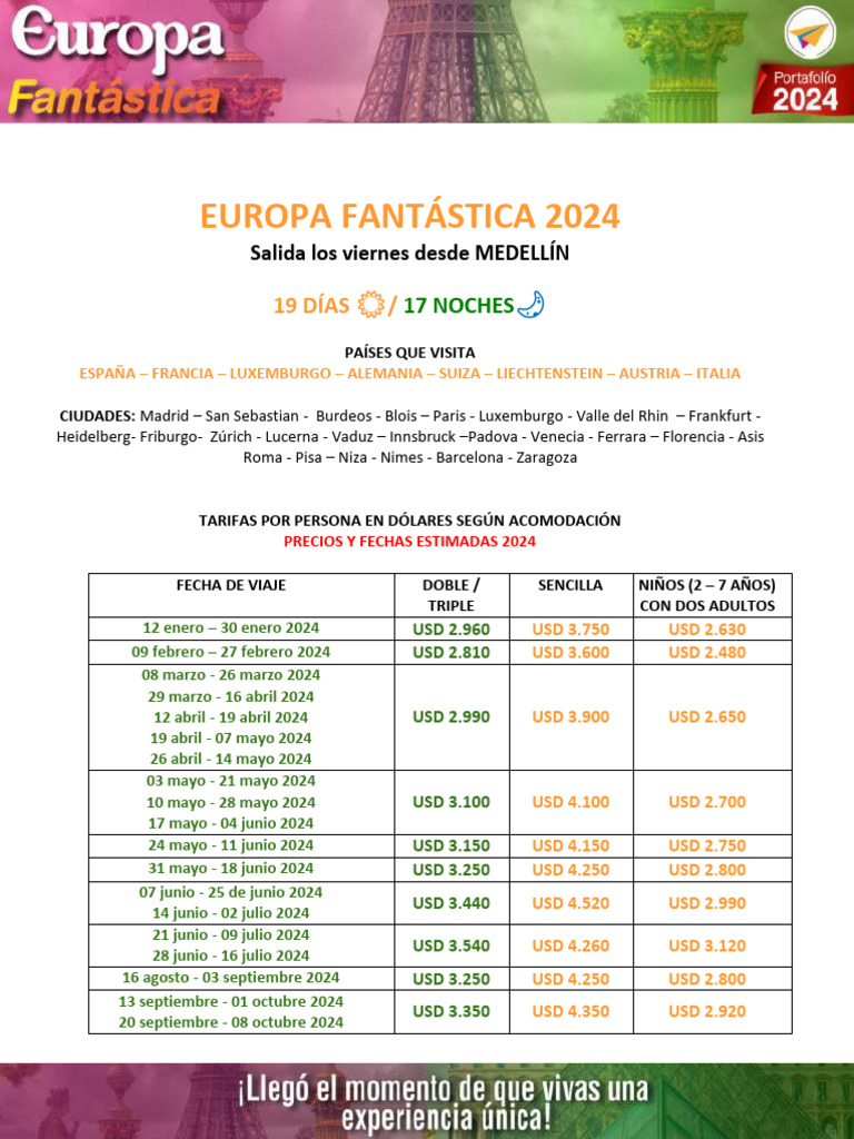 Europa Fantástica 2024 Desde Medellin | PDF | Agencia de viajes | Roma