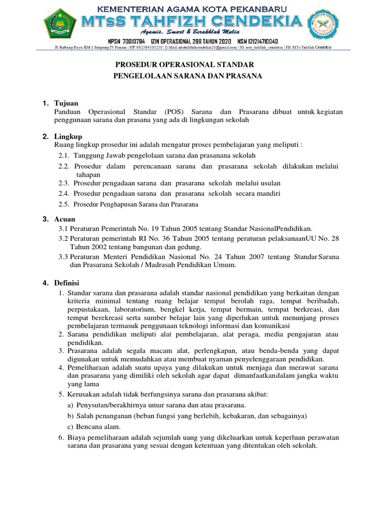 Panduan Atau Sop Pengelolaan Sarana Dan Prasana | PDF