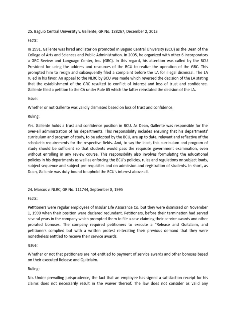 Case Digest in Labor Law | PDF | Employment | Complaint