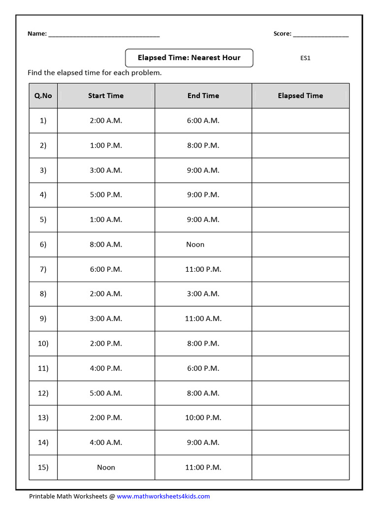 Elapsed Time Hourly Easy1 | PDF
