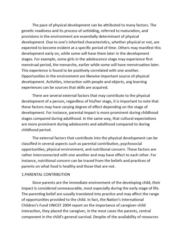The Pace of Physical Development Can Be Attributed To Many Factors ...