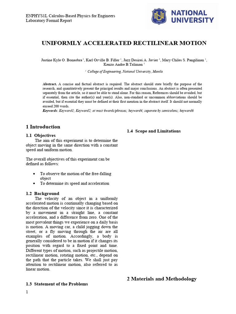 UNIFORMLY ACCELERATED RECTILINEAR MOTION | PDF | Acceleration | Paragraph