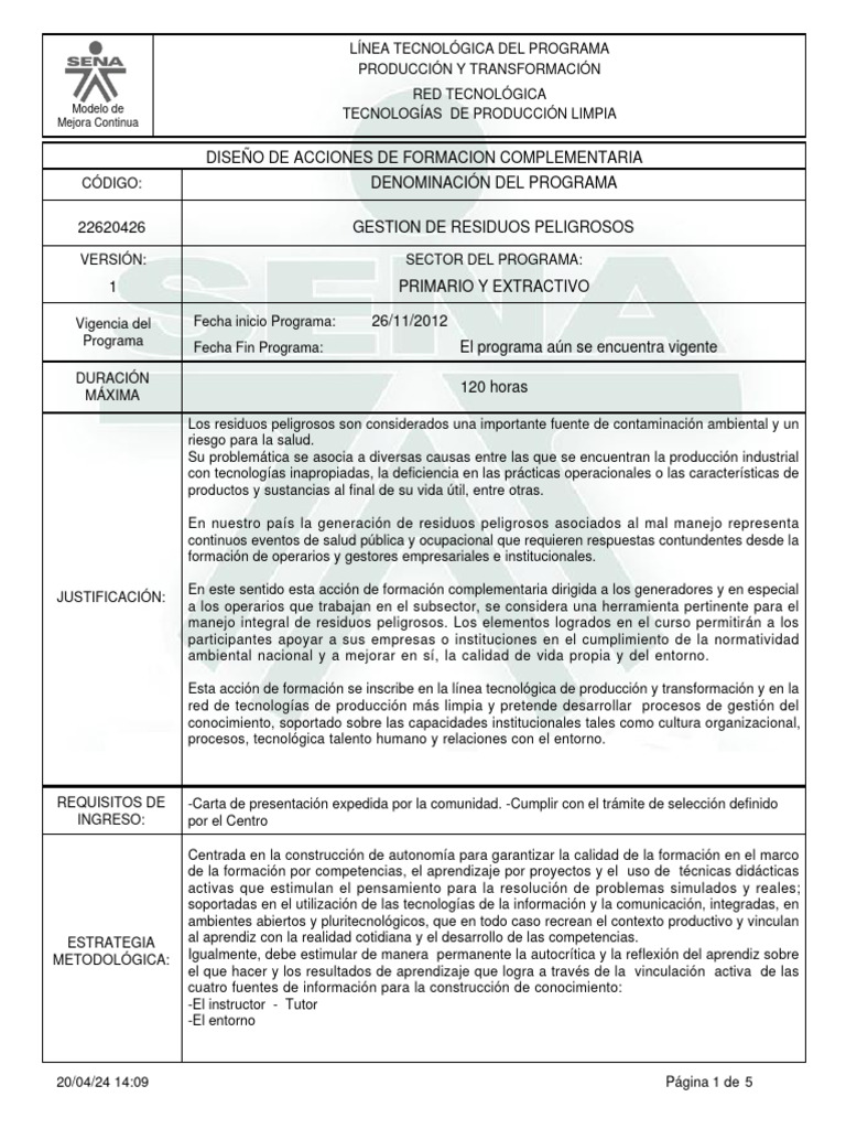 Informe Programa de Formación Complementaria | PDF | Residuos | Gestión de residuos