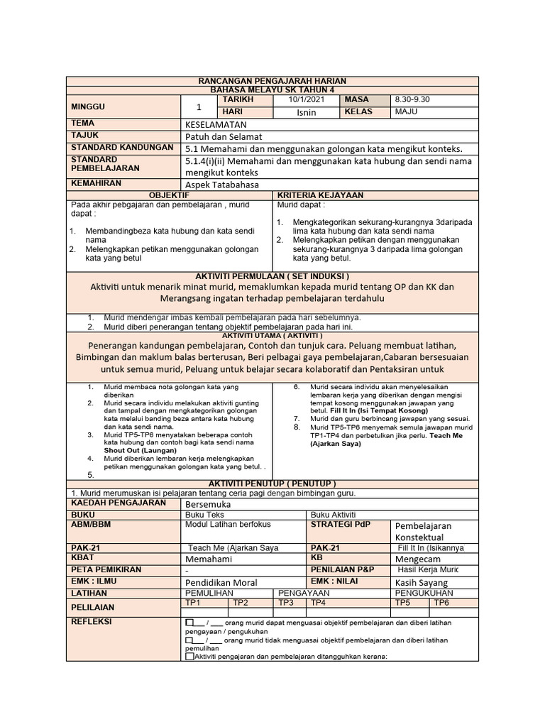 RPH BM Tahun 4 Minggu 1 | PDF