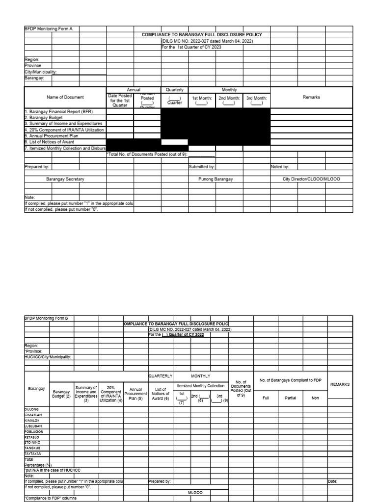BFDP Monitoring Forms | PDF