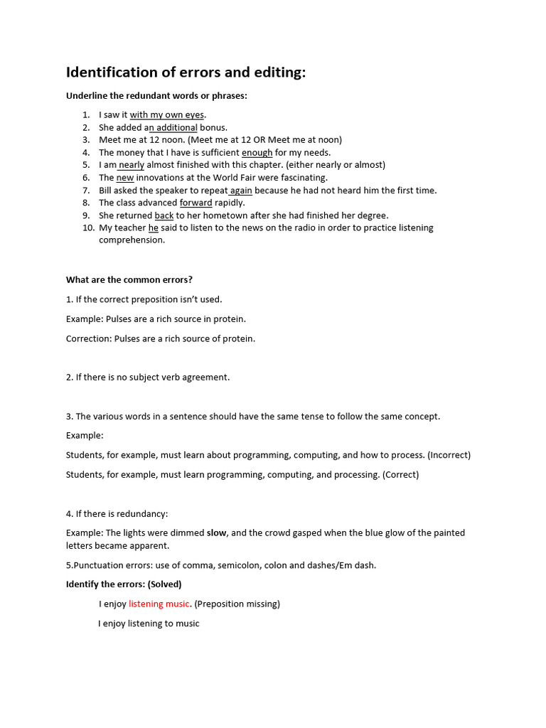 Identification of Errors and Editing (Solved) | PDF | Linguistic ... Identification of Errors and Editing (Solved) | PDF | Linguistic ...