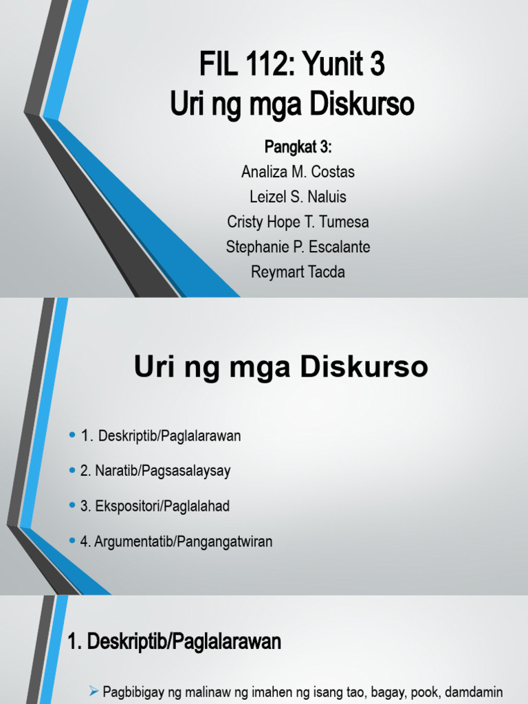fil112-YUNIT3-Uri ng diskurso | PDF