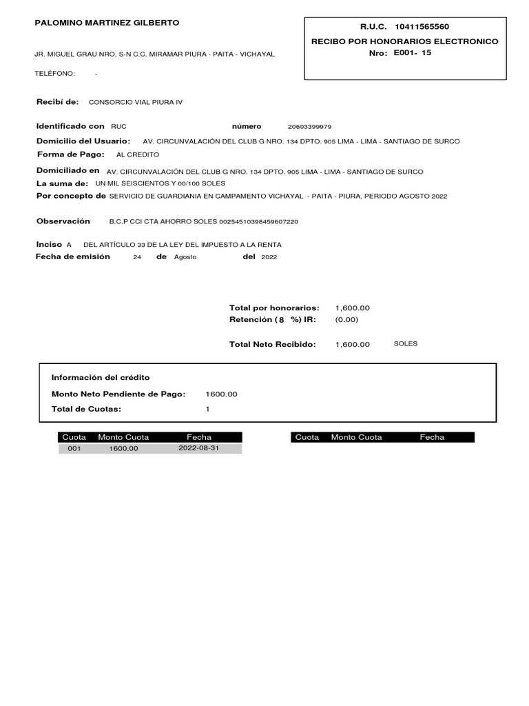 RH E001-15 Palomino Martinez Gilberto Agosto 2022 | PDF