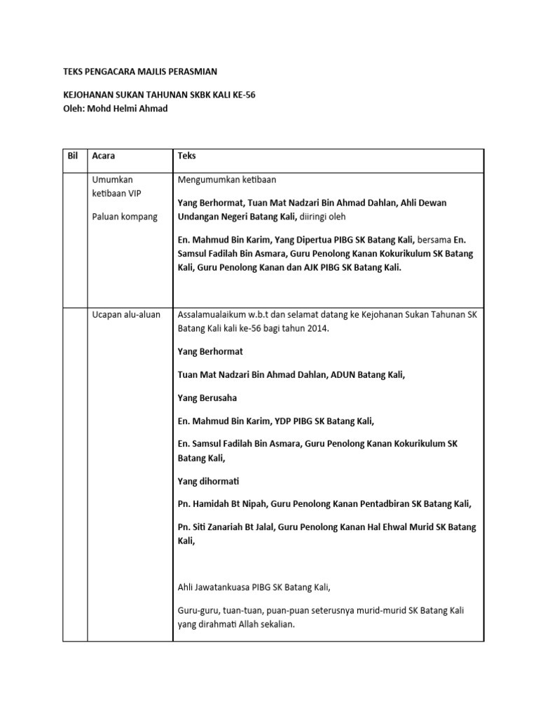 Teks Pengacara Majlis Perasmian | PDF