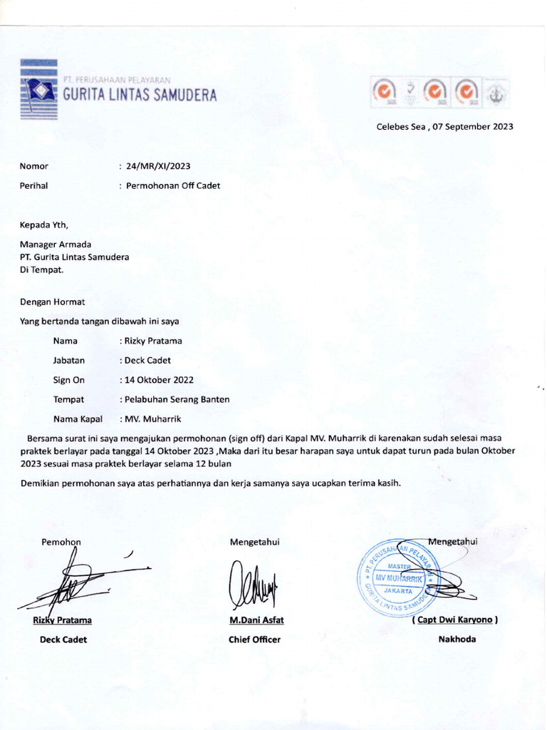 Permohonan Sign Off Rizky Pratama | PDF