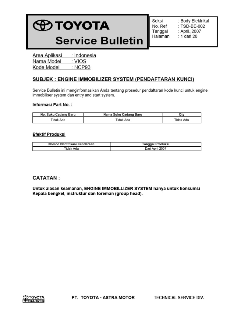 SB Vios Immobilizer TH 2007 PDF | PDF